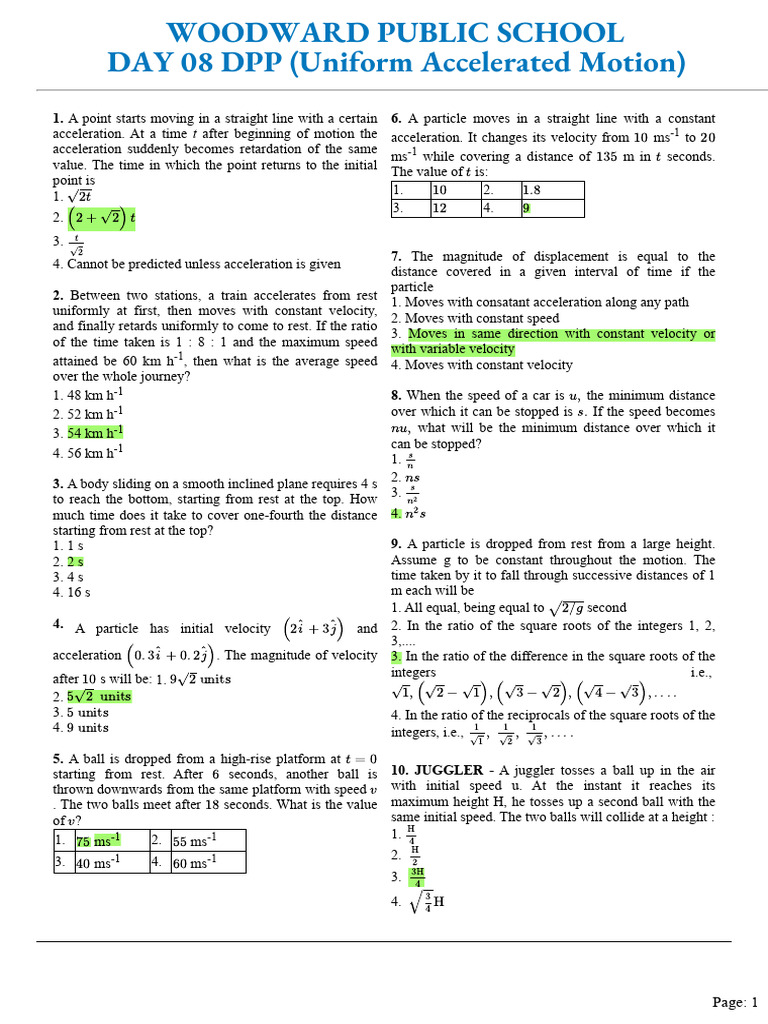 Day 08 Uniform Accelerated Motion | PDF | Acceleration | Velocity