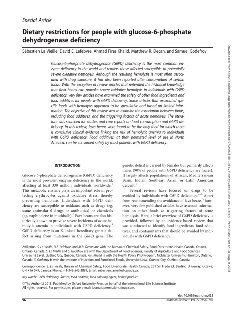 G6PD Deficiency: Dietary Guidelines | PDF | Nicotinamide Adenine ...