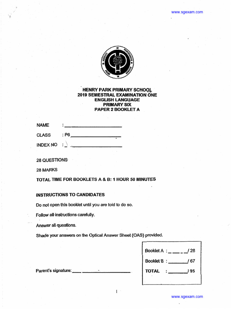 2019 P6 English SA1 Henry Park | PDF