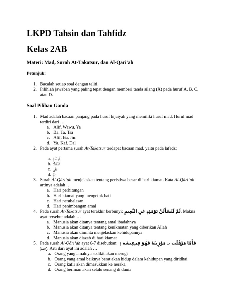 LKPD Tahsin dan Tahfidz Kelas 2AB | PDF