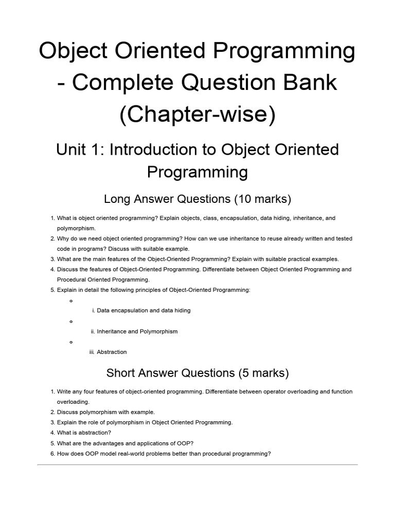 Oop Question Bank Sem 2 | PDF | Object Oriented Programming | Method ...