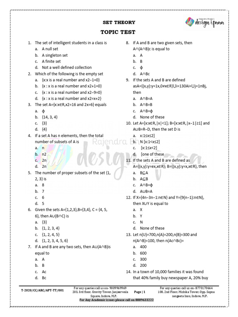 Set Theory Topic Test Questions | PDF | Mathematics | Mathematical Logic
