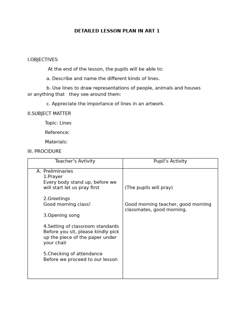 Art Lesson Plan: Understanding Lines | PDF