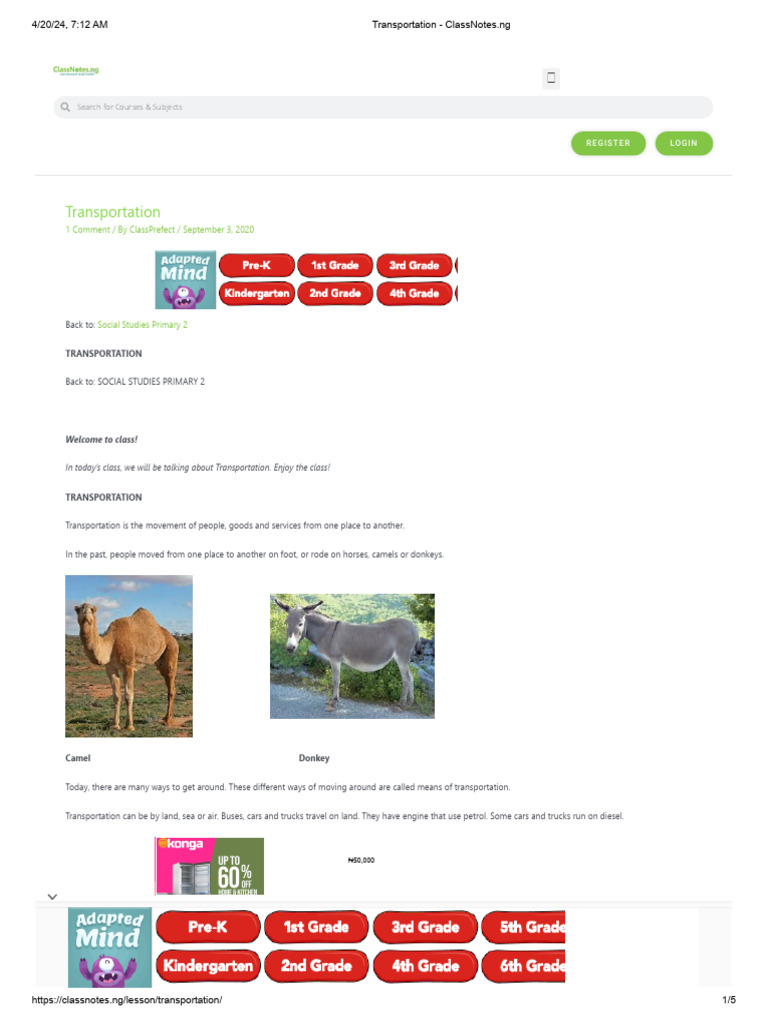 Transportation Overview for Primary Students | PDF | Transport | Mode ...