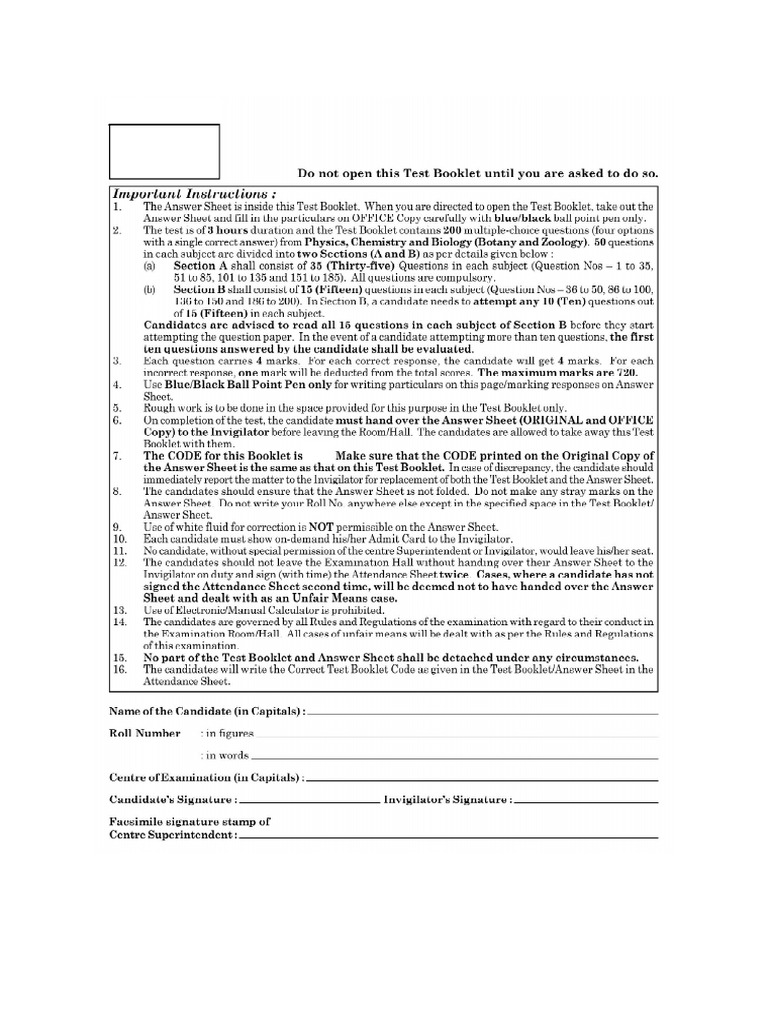 NEET Physics Test Booklet Code A | PDF | Frequency | Hertz