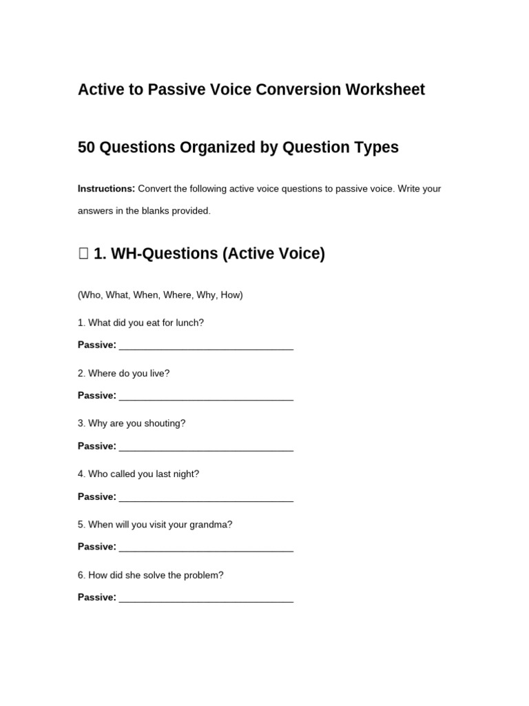 Active to Passive Voice Worksheet | PDF | Semantics | Linguistics
