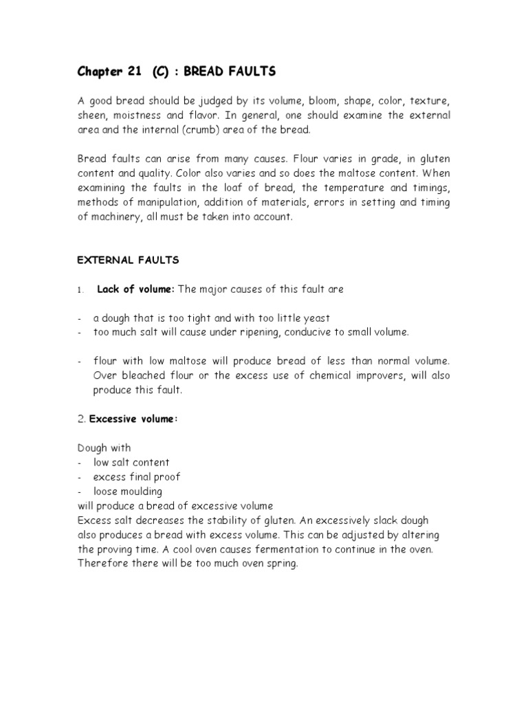 Bread Faults: Causes and Solutions | PDF | Breads | Dough