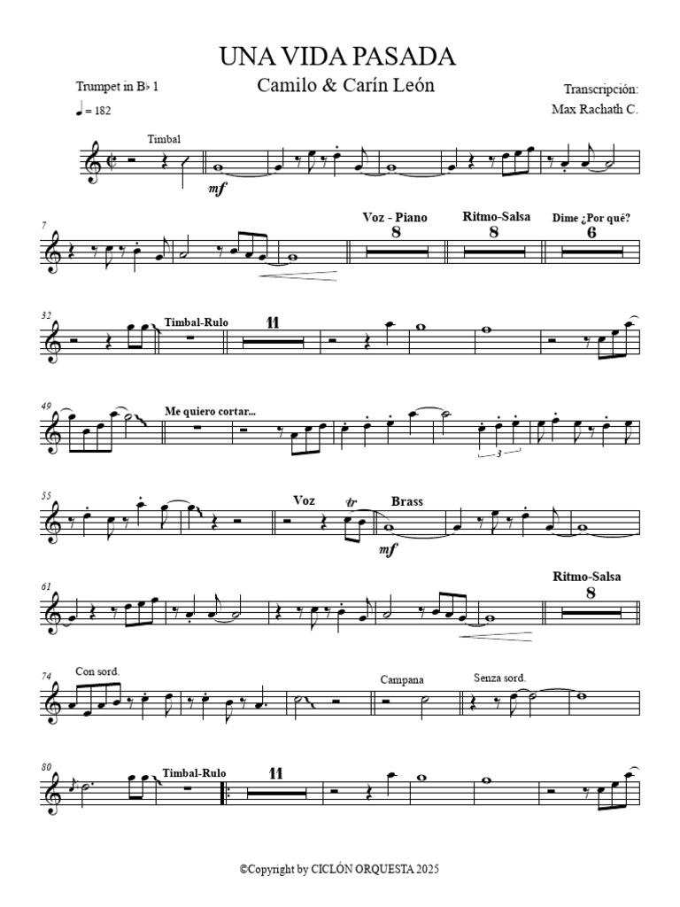Una Vida Pasada - Trumpet in BB 1 | PDF