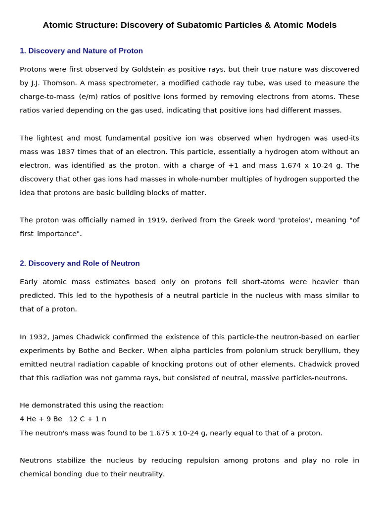 Atomic Structure Models and Discoveries | PDF | Atoms | Proton