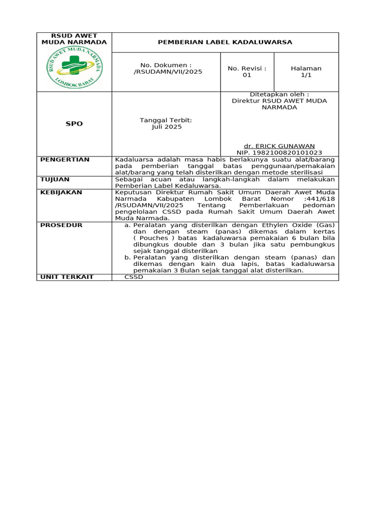 Spo Pemberian Label Kadaluwarsa 2025 | PDF