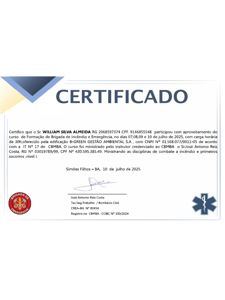 Certificado Willian | PDF