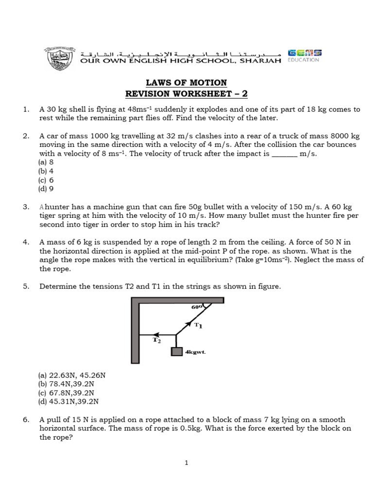 Laws of Motion - Our Own Revision Worksheet 2 | PDF | Force | Tension (Physics)