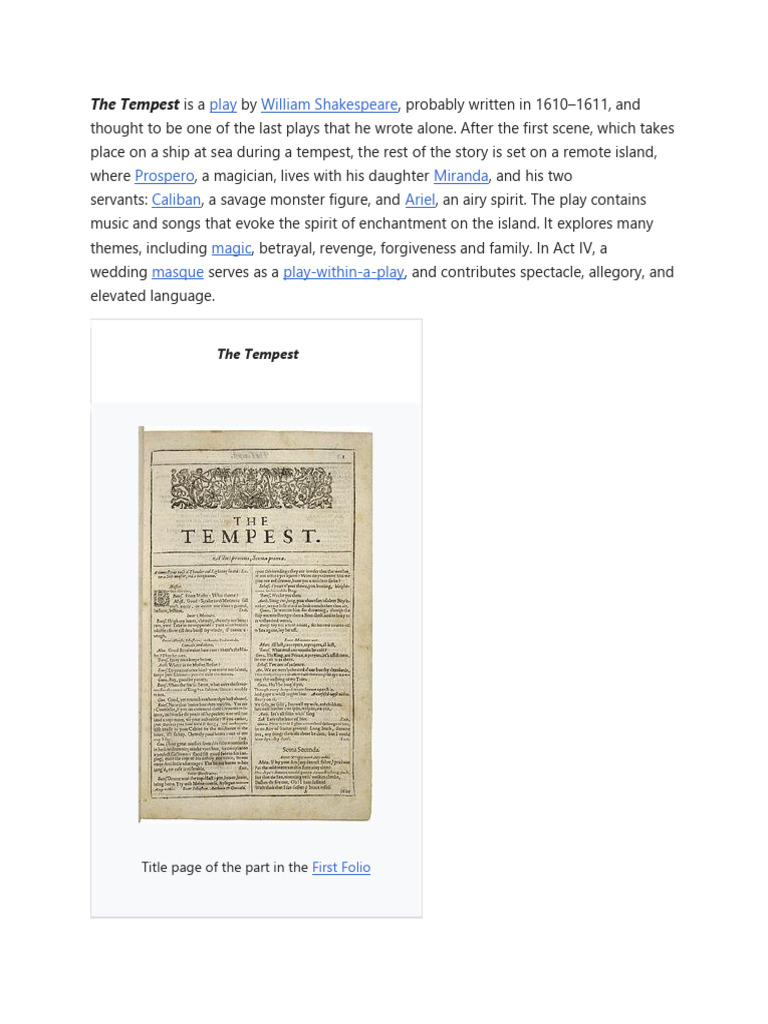 Overview of Shakespeare's The Tempest | PDF | The Tempest