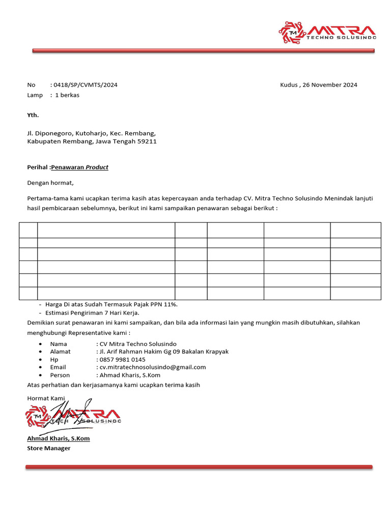 Penawaran Bappeda RBG | PDF