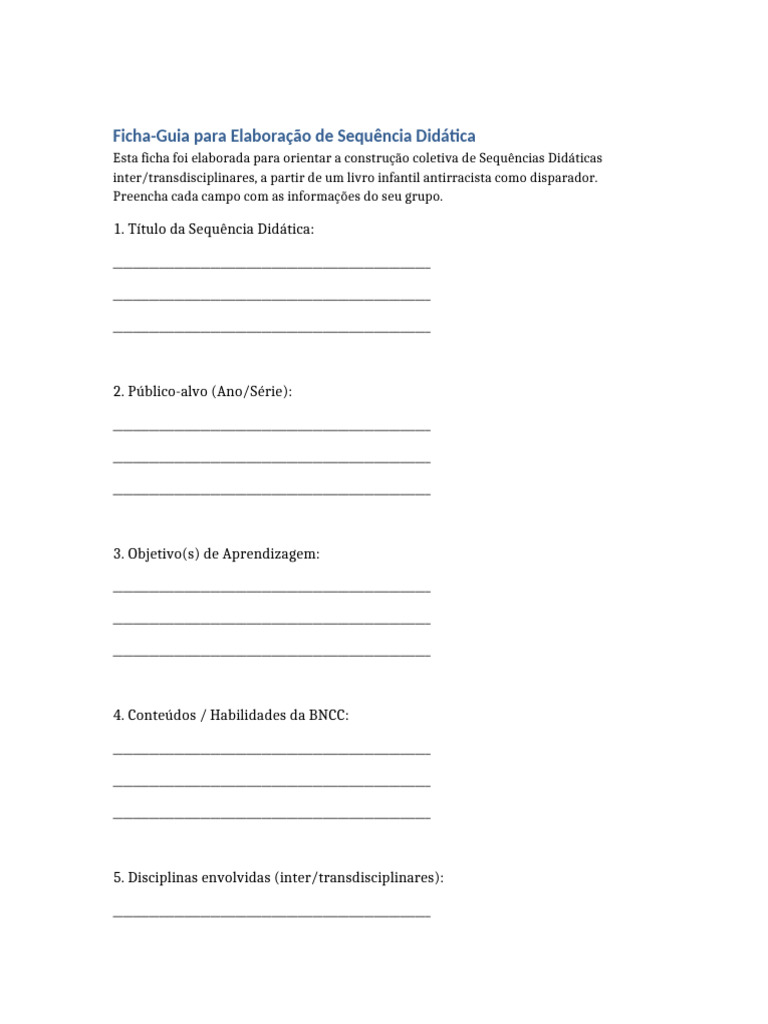 Ficha Guia Sequencia Didatica | PDF