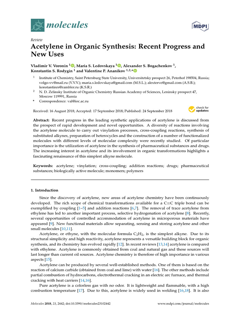 Acetylene in Organic Synthesis Advances | PDF | Chemical Reactions ...