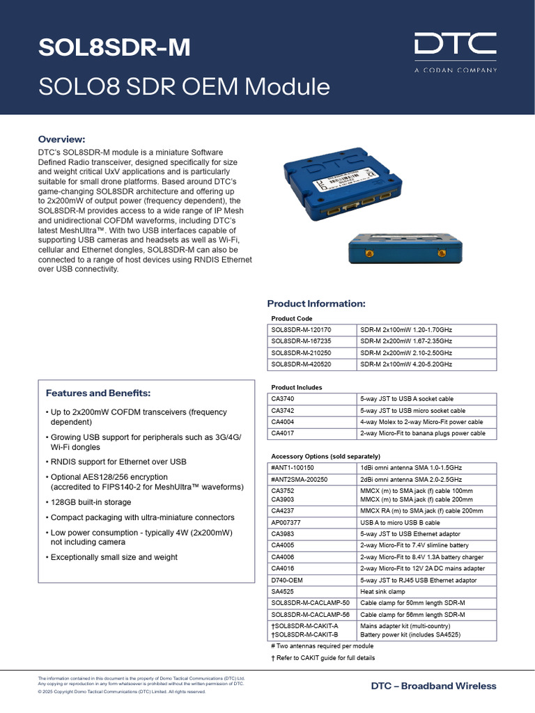 DTC SOL8SDR-M Wireless Module Overview | PDF | Usb | Orthogonal Frequency Division Multiplexing