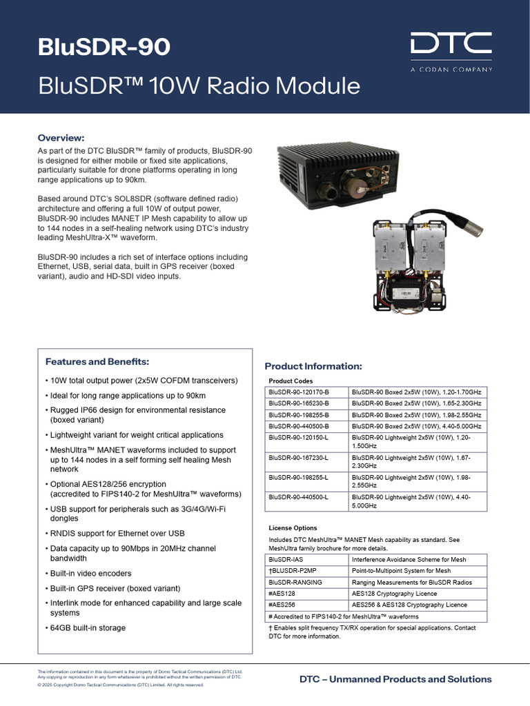 DTC BluSDR-90 Radio Module Overview | PDF | Wireless Ad Hoc Network | Usb