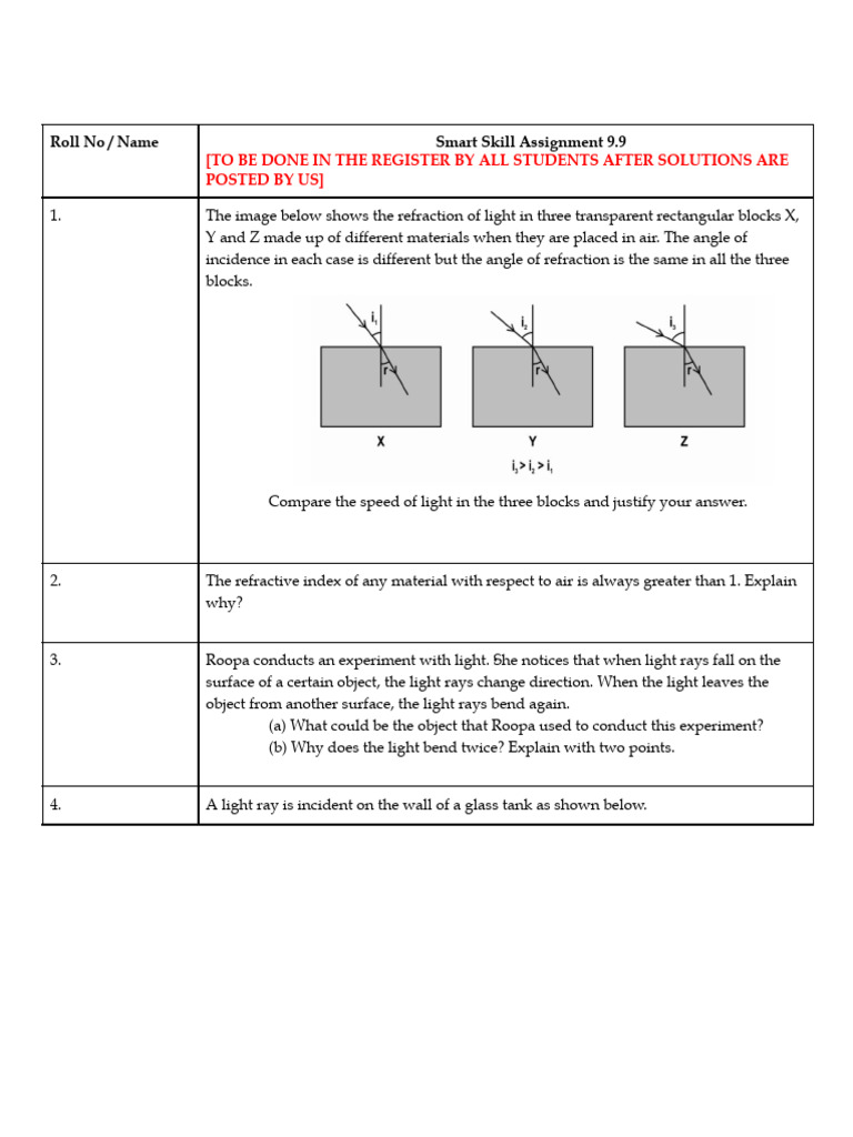 10 e Collaborative Assignment Refraction 25-26 | PDF | Refraction | Refractive Index