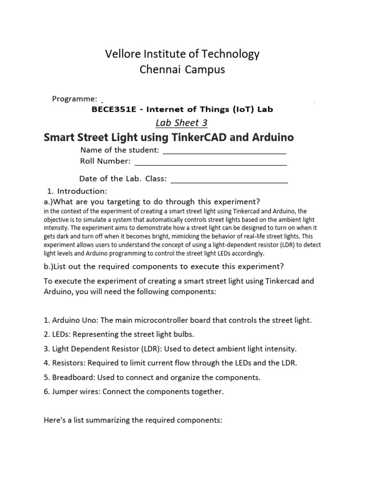 Smart Street Light with Tinkercad & Arduino | PDF | Arduino ...