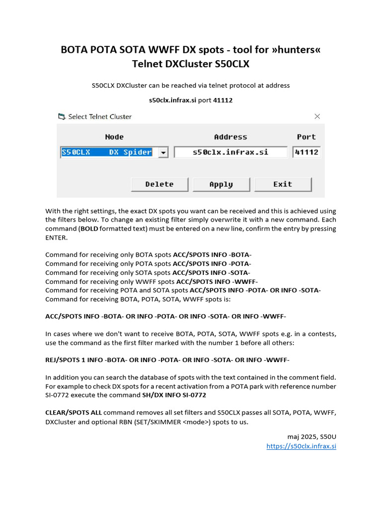 BOTA POTA SOTA WWFF DX Spot Filters | PDF