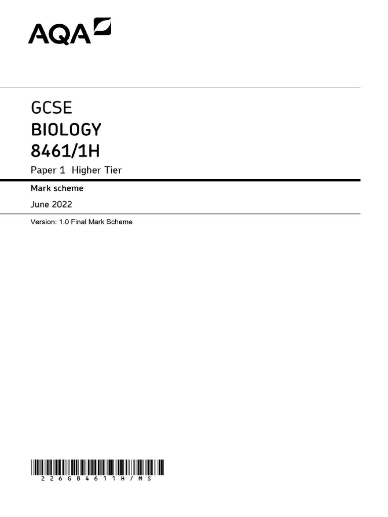 2022 AQA GCSE (Higher) Biology Paper 1 MS | PDF