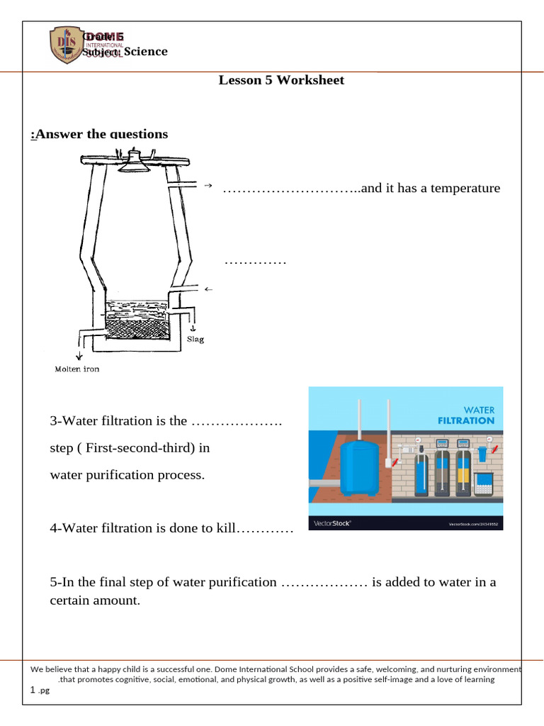 Grade 5 Science Water Purification Worksheet | PDF