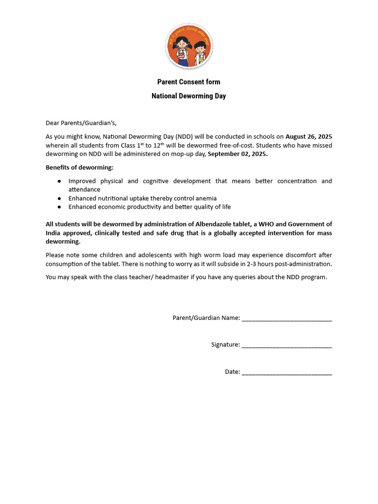 National Deworming Day Consent Form | PDF