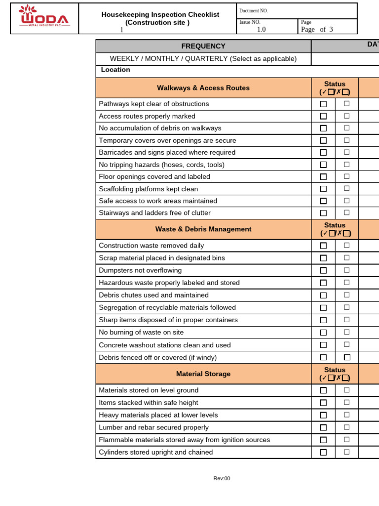Construction Site Housekeeping Checklist | PDF | Housekeeping | Waste