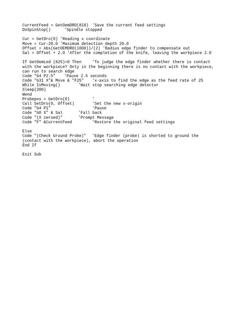 CNC Edge Finding Procedure Code | PDF