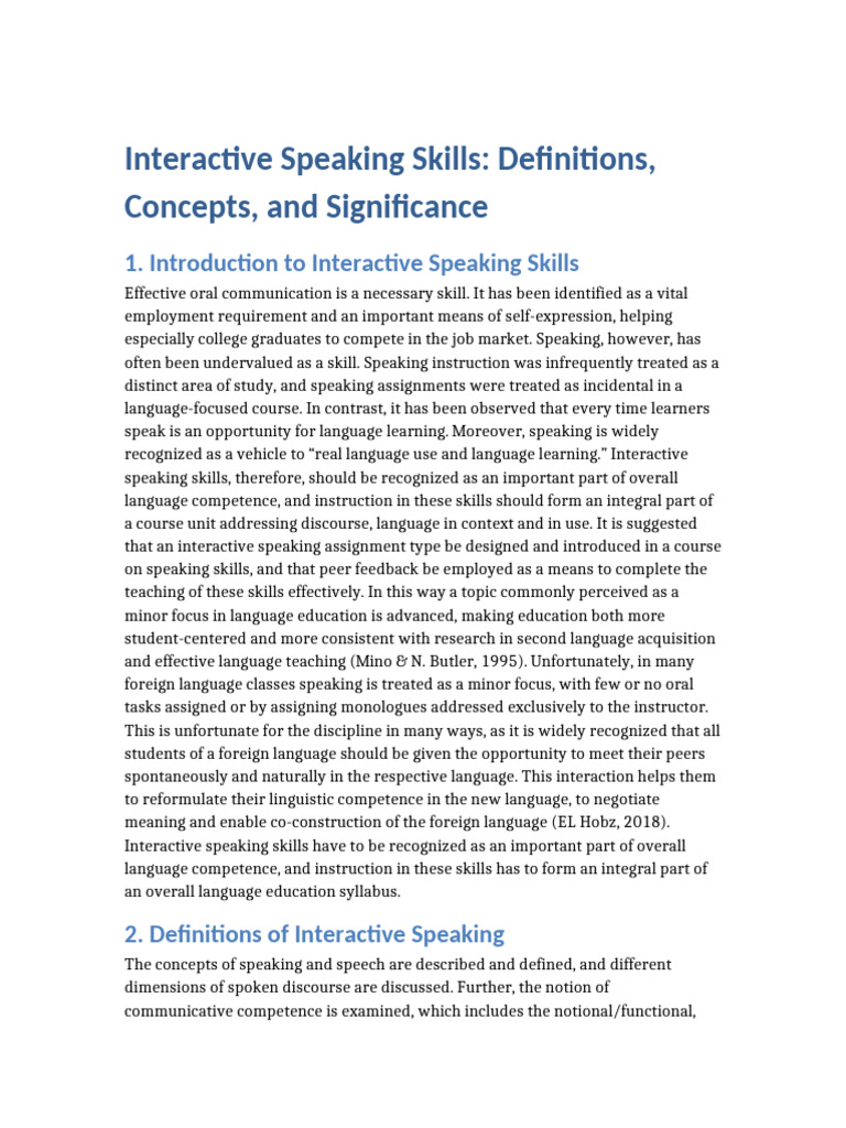 Understanding Interactive Speaking Skills | PDF | Communication ...