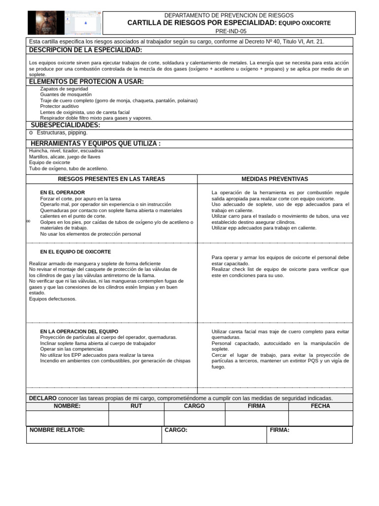 Pre-Ind-05 Operador de Equipo Oxicorte | PDF