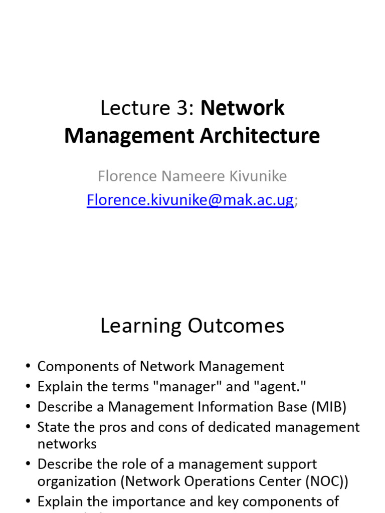 Lecture 3 - Network Management Architecture | PDF | Computer Network | Networks