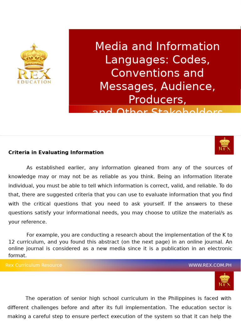 Evaluating Media Information Effectively | PDF | Curriculum | World ...
