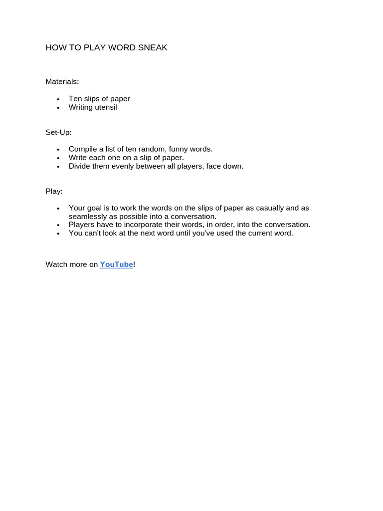 How To Play Word Sneak | PDF