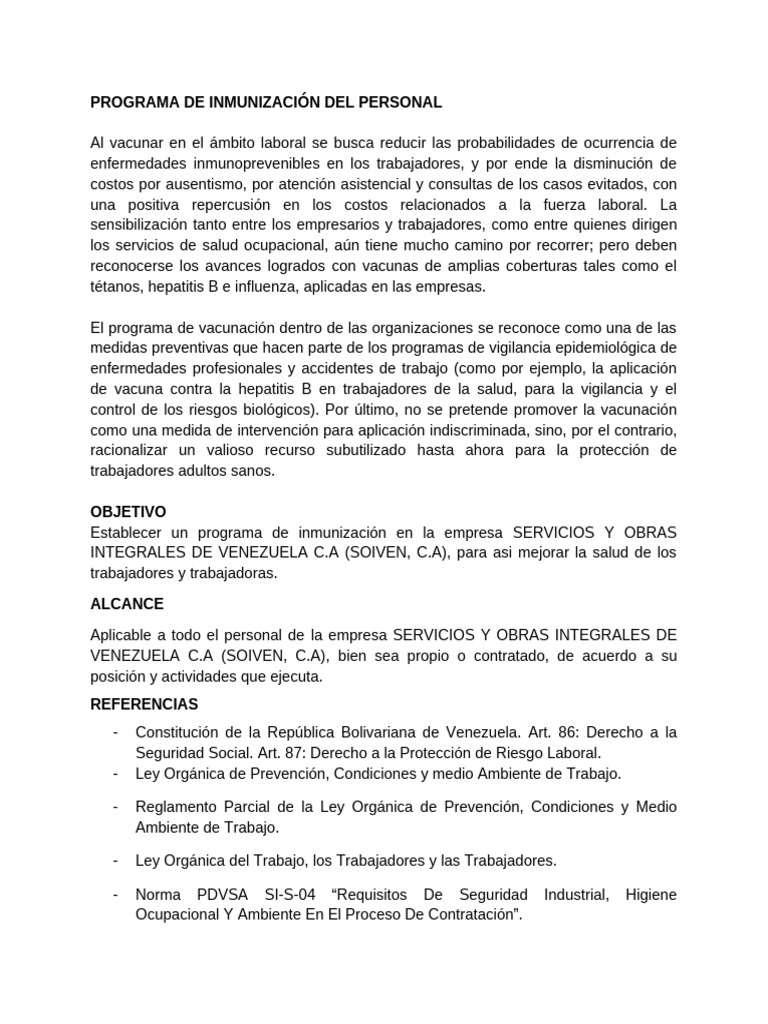 Programa de Inmunización Del Personal Soiven | PDF | Vacunación | Infección