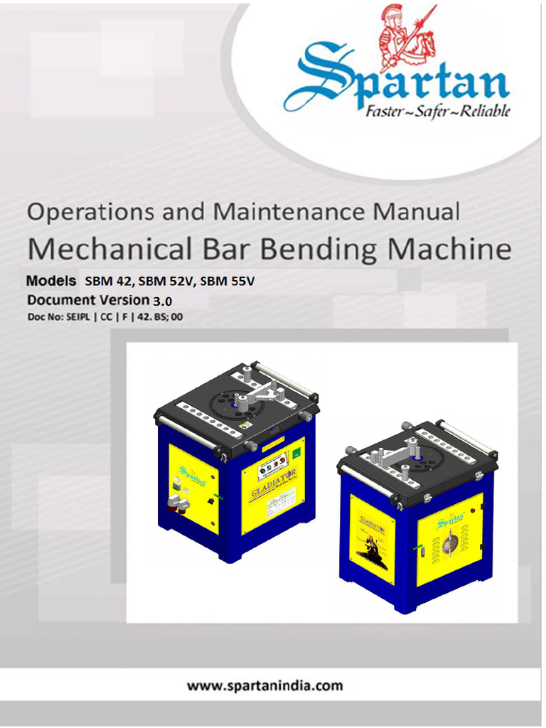 Spartan Bar Bending Machine Manual | PDF | Switch | Electric Motor
