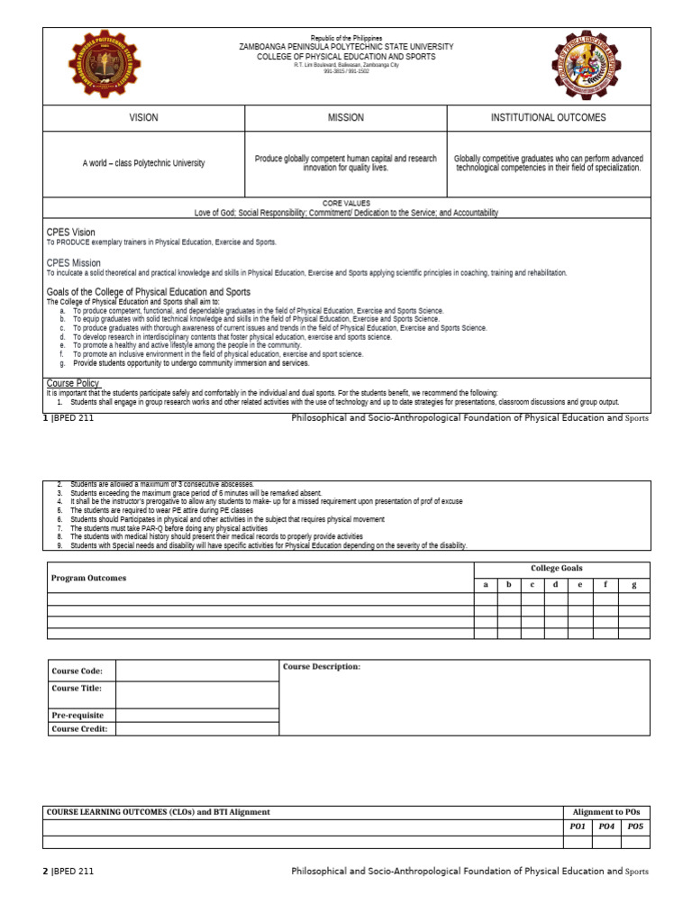 Zamboanga Polytechnic PE Program Overview | PDF | Physical Education ...