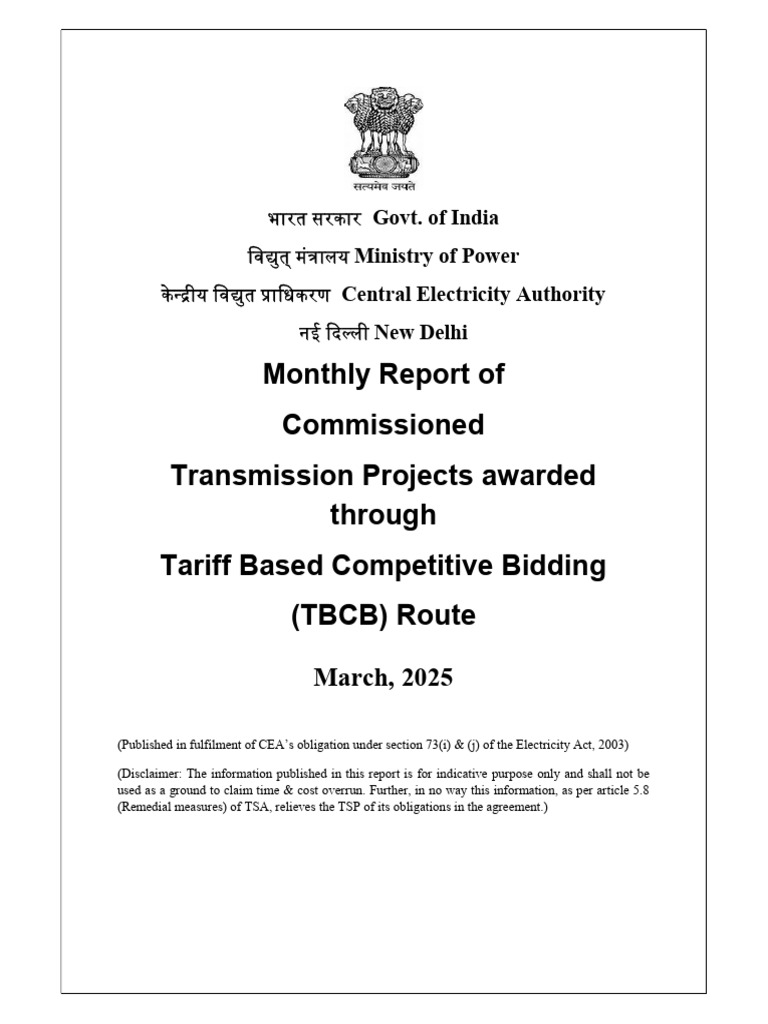 Monthly TBCB Transmission Projects Report | PDF | Electric Power ...