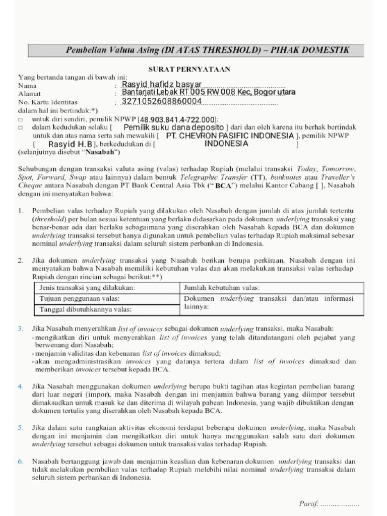 Form New Rekening Valas Bca. 2025 | PDF