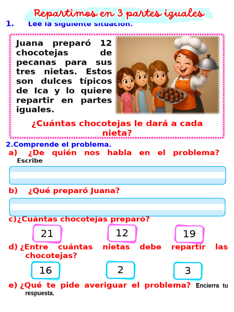 Ficha Repartimos en Tres Partes Iguales Maestra Janet | PDF