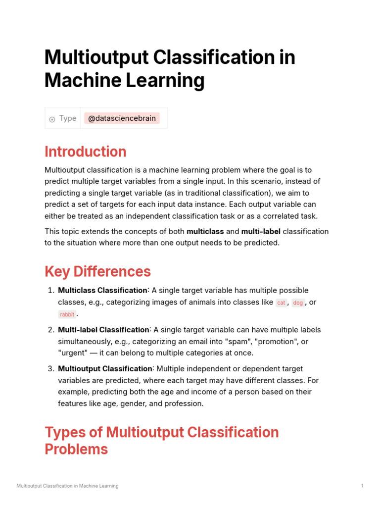 Day 44 Multioutput Classification in Machine Learning | PDF | Statistical Classification ...