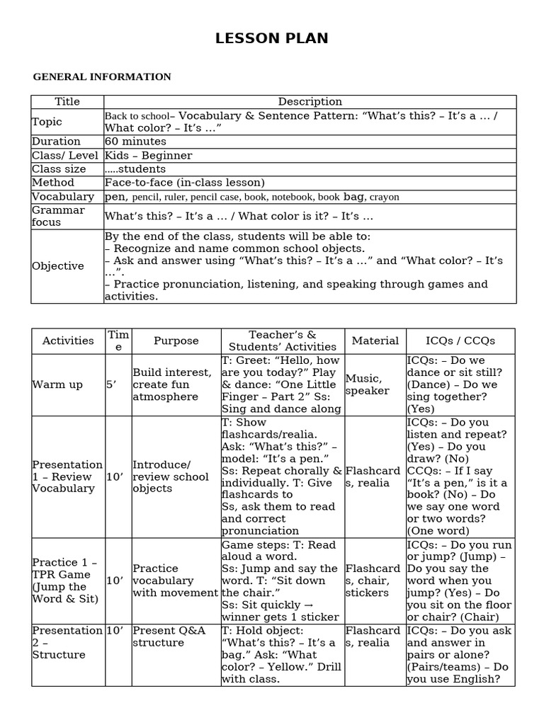 LESSON PLAN - Superkids 1 Unit 1. Docx | PDF | Linguistics | Human ...