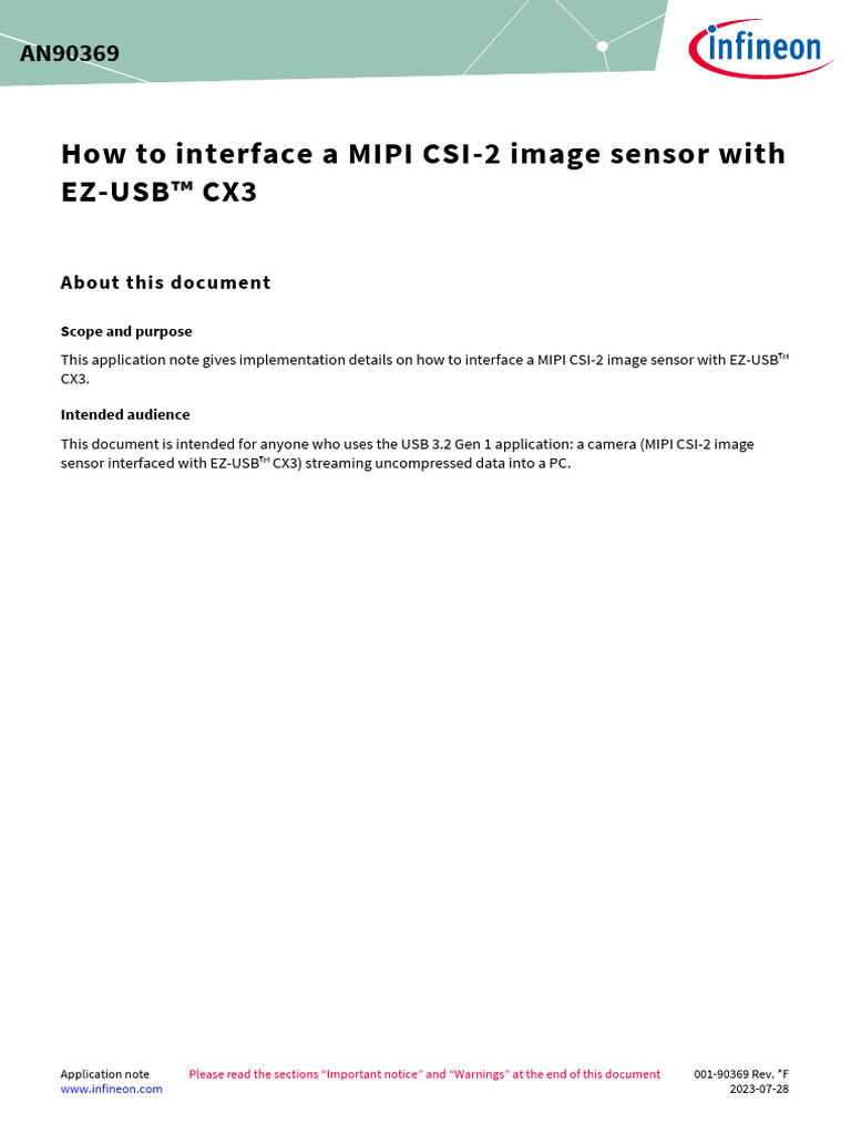Infineon An90369 How to Interface a Mipi Csi 2 Image Sensor With Ez Usb ...