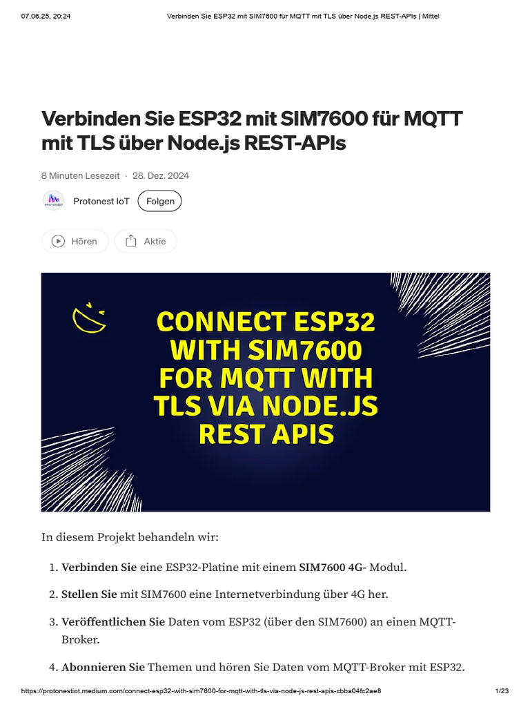 Verbinden Sie ESP32 Mit SIM7600 Für MQTT Mit TLS Über Node - Js REST ...