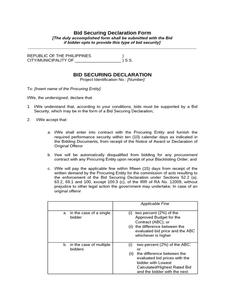 NGPA - Bid Securing Declaration | PDF | Justice | Crime & Violence