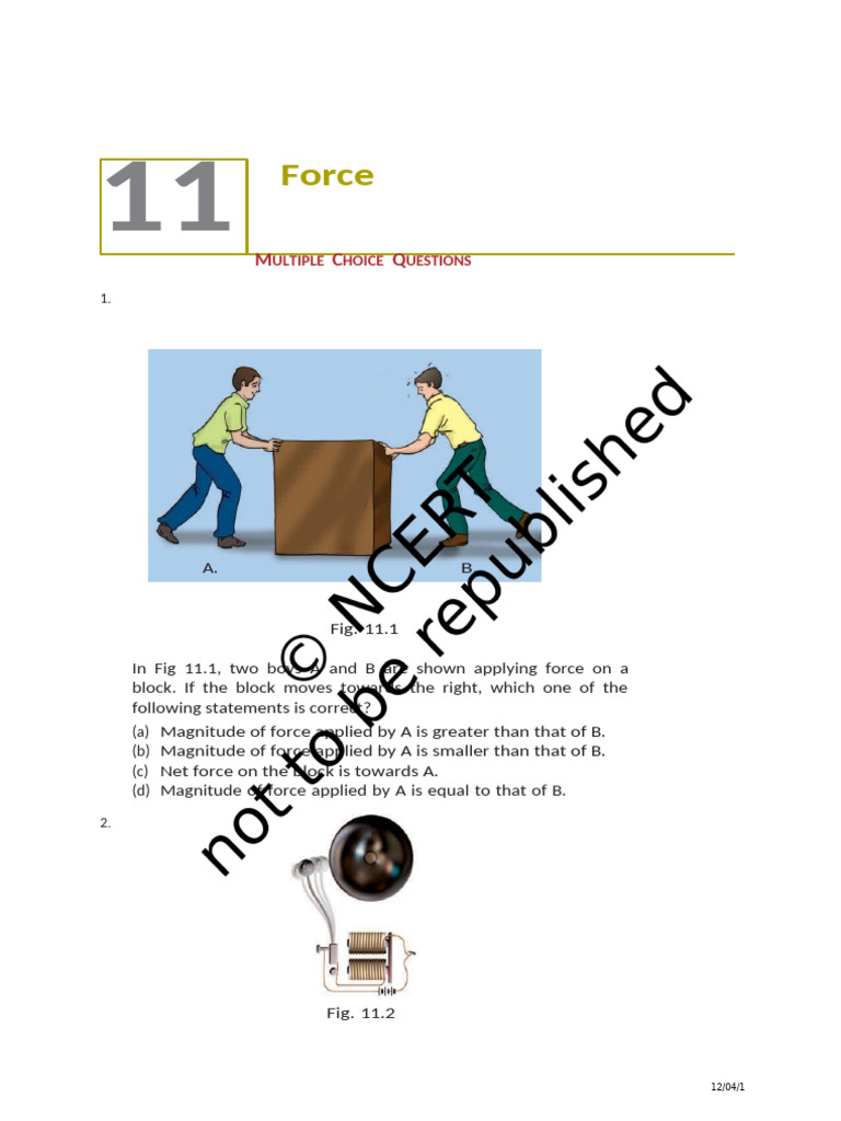 Force and Pressure: Class 8 Exemplar Questions | PDF | Force | Pressure