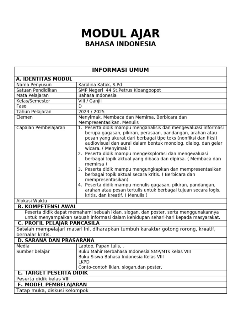 Modul Ajar Teks Iklan | PDF