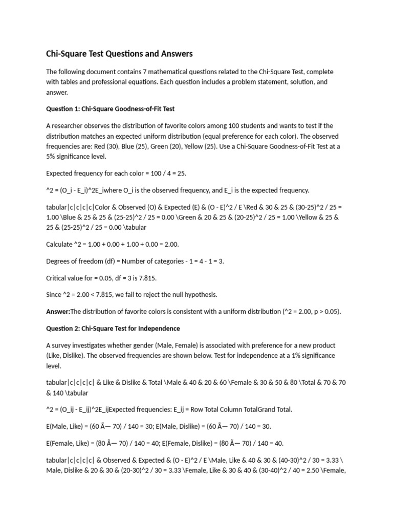 Chi-Square Test Q&A Guide | PDF | Chi Squared Test | Statistical Inference