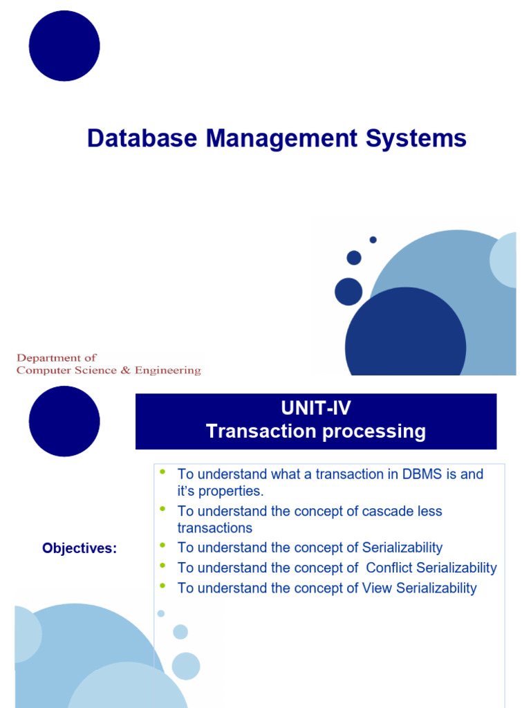 DBMS UNIT-III (B) DBMS - UNIT - III Data Base Unit 3 DBMS Unit 3 | PDF | Database Transaction | Acid